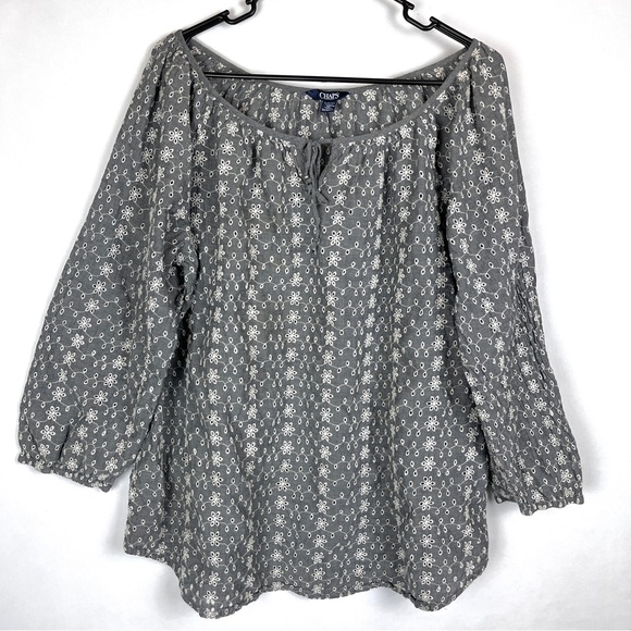 Chaps | Tops | Chaps Cotton Eyelet Peasant Top Balloon Sleeves Tie ...